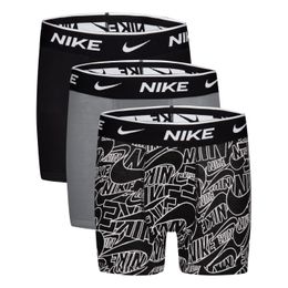 Boxershorts Nike Sportswear "NHB PRINT E DAY CT STRCH 3P", Jungen, Gr. 128, 3 Stk., dk grau heath, Jersey, Obermaterial: 95% Baumwolle, 5% Elasthan, Unterhosen, f&uuml;r Kinder, Dreierpack, aus Baumwolle und Elasthan