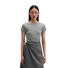 Marc O'Polo T-Shirt MARC O'POLO "aus elastischem Rippjersey", Damen, Gr. L, quiet sea, Obermaterial: 97% Baumwolle, 3% Elasthan, unifarben, slim fit, Shirts T-Shirt