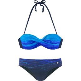 Lascana Damen B&uuml;gel-Bandeau-Bikini blau-bedruckt, Gr&ouml;&szlig;e 34C