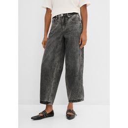bonprix Balloon-Jeans Mid Waist Super Soft cropped, grau, Gr.50, Balloon-Jeans Mid Waist, cropped, 66% Baumwolle