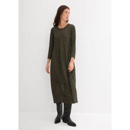 bonprix Shirt-Midikleid, gr&uuml;n, Gr.32/34 (XS), Stylishes Leo-Shirtkleid mit Egg-Shape in Midil&auml;nge, 75% Polyester