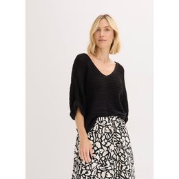 bonprix Grobstrick-Pullover aus B&auml;ndchengarn, schwarz, Gr.40/42 (M), bequemer und weit geschnittener Pullover mit B&auml;ndchengarn