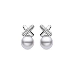 Luxenter Geyah 925 Sterling Silber und wei&szlig;e rhodinierte Perlen Ohrringe