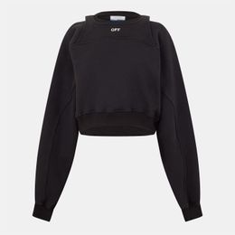 Off-White Damen Off White Gek&uuml;rzter Relaxed Fit Rundhals-Sweatshirt in Schwarz/Wei&szlig;
