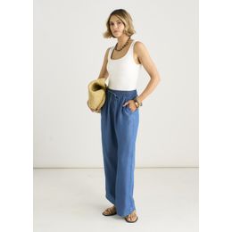 Weite Hose aus blauem Chambray mit elastischem Bund