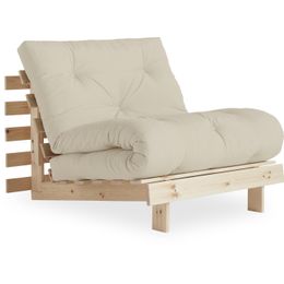 Daybett Karup Design "Roots Sofa Bed, Schlafsofa, Bettfunktion, FSC-Massivholz, B: 90 cm", beige, B:90cm H:85cm, Bezug: 80% Baumwolle, 20% Polyester, Daybetten, Inkl. Futonmatratze. Made in Europe, minimalistisches Design