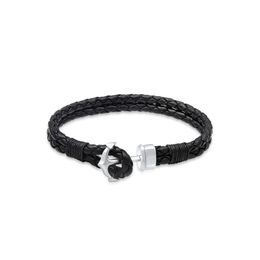 Armband Kuzzoi "Lederarmband mit Anker 925 Sterling Silber" Gr. 23, schwarz, Armb&auml;nder, Herren, 23cm, ohne Stein, Silber 925 (Sterlingsilber), Armband