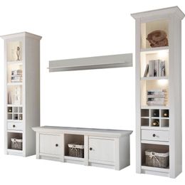 Wohnwand Home Affaire "California", wei&szlig; (pinie wei&szlig;), B:288cm, Holzwerkstoff, Kastenm&ouml;bel-Sets, Wohnwand, bestehend aus 2 Standregale, Lowboard, Wandregal