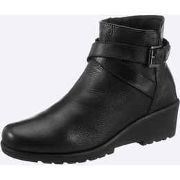 Keilstiefelette Heine, Damen, Gr. 39, schwarz, Glattleder, Leder, Rindsleder, Schuhe
