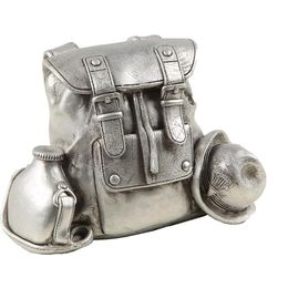 Spardose AMBIENTE HAUS "Rucksack, silberfarben", silber (altsilberfarben), B:16cm H:11cm T:9cm, Kautschuk, Spardosen, Sparschwein, Retro-Design, ideales Geschenk