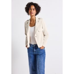 Kurzjacke Street One, Damen, Gr. 44, beige (smooth sand beige), Stoff, Obermaterial: 77% Polyester, 19% Viskose, 4% Elasthan. Futter: 100% Polyester, unifarben, normal normal, V-Ausschnitt, abgesteppt, Jacken Kurzjacke, Feel Good Fit
