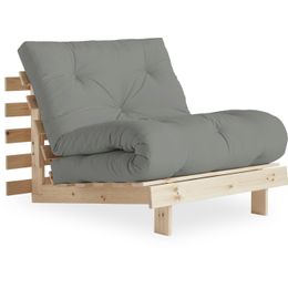 Daybett Karup Design "Roots Sofa Bed, Schlafsofa, Bettfunktion, FSC-Massivholz, B: 90 cm", grau, B:90cm H:85cm, Bezug: 80% Baumwolle, 20% Polyester, Daybetten, Inkl. Futonmatratze. Made in Europe, minimalistisches Design