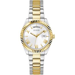 Quarzuhr Guess "LUNA", silber (silberfarben, gelbgoldfarben), Armbanduhren, Damen, Quarzuhr, Armbanduhr, Damenuhr, Datum, Edelstahlarmband, Mineralglas, analog