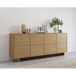 Sideboard OTTO HOME "Tatami, Stilvolle, moderne grifflose Kommode 4 T&uuml;ren, Breite 220cm", eiche baltic dune, eiche baltic dune, B:220,5cm H:88cm T:41,5cm, Holzwerkstoff, Melamin, Metall, Spanplatte, Sideboards, Sideboard, Anrichte mit viel Stauraum, B&ouml;den verstellbar, push-to-open-Funktion