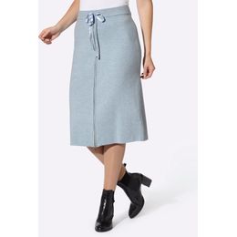 Strickrock Heine, Damen, Gr. 46, hellblau, ecru, meliert, 50% Viskose, 28% Polyester, 22% Polyamid, unifarben, wadenlang, R&ouml;cke