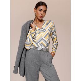CR&Eacute;ATION L Print-Shirt CREATION L "Druck-Shirt", Damen, Gr. 50, ecru, grau, bedruckt, 95% Viskose, 5% Elasthan, bedruckt, gemustert, mehrfarbig, V-Ausschnitt, Shirts