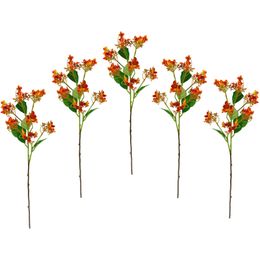 Kunstblume I.GE.A. "Bl&uuml;tenzweig", orange, B:13cm H:60cm L:10cm, Kunstpflanzen, 5er Set k&uuml;nstlicher Zweig, Kunstpflanze, Dekozweig
