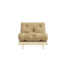 Daybett Karup Design "Roots Sofa Bed, Schlafsofa, Bettfunktion, FSC-Massivholz, B: 90 cm", gelb (wheat beige), B:90cm H:85cm, Bezug: 80% Baumwolle, 20% Polyester, Daybetten, Inkl. Futonmatratze. Made in Europe, minimalistisches Design