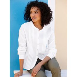 Langarmbluse Heine, Damen, Gr. 38, ecru, 97% Baumwolle, 3% Elasthan, unifarben, Rundhals, Blusen