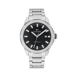 Automatikuhr Tommy Hilfiger "LARS", silberfarben, schwarz, Armbanduhren, Herren, Automatikuhr, Armbanduhr, Herrenuhr, Mechanische Uhr, Edelstahlarmband, analog, Tag