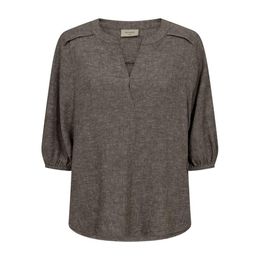 Schlupfbluse Freequent "FQLAVA-BLOUSE", Damen, Gr. S, grau (morel melange), Web, Obermaterial: 55% Leinen, 45% Viskose, meliert, l&auml;ssig geschnitten h&uuml;ftbedeckend, V-Ausschnitt, elastischer Bund, Blusen Schlupfbluse, melierte Sommerbluse mit Leinen