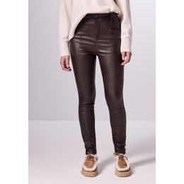 Lederimitathose STREET ONE STUDIO, Damen, Gr. 34, L&auml;nge 30, teak tint rot, Stoff, 76% Viskose, 21% Nylon, 3% Elasthan, unifarben, slim fit lang, Hosen, High Waist