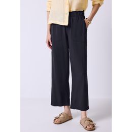 Culotte STREET ONE STUDIO, Damen, Gr. 34, L&auml;nge 28, blau (schwarz void blau), Stoff, 100% Viskose, unifarben, loose fit kn&ouml;chellang, Hosen Culotte, High Waist