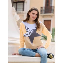 Stehkragenpullover Classic Basics "Langarm-Pullover", Damen, Gr. 42, ecru, beige, gemustert, 100% Polyacryl, gemustert, mehrfarbig, Pullover Stehkragenpullover