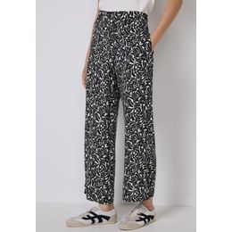 Culotte STREET ONE STUDIO, Damen, Gr. 44, L&auml;nge 28, wei&szlig; (light sunstone beige), Stoff, 100% Viskose, bedruckt, loose fit kn&ouml;chelfrei, Hosen Culotte, High Waist