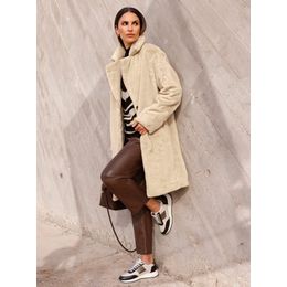 Fellimitatmantel Inspirationen, Damen, Gr. 40, beige (sand), 100% Polyester, unifarben, unifarben mit Farbeinsatz, unifarben mit Farbeins&auml;tzen, M&auml;ntel