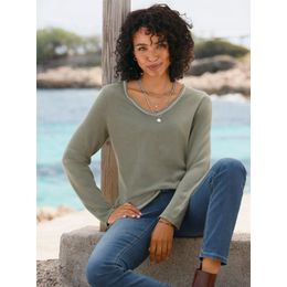 Strickpullover Heine "Pullover", Damen, Gr. 34, khaki, 68% Viskose, 30% Polyamid, 2% metallisierte Fasern, unifarben, Pullover Strickpullover