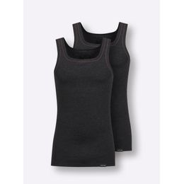 Unterhemd Conta, Herren, Gr. 10, 2 Stk., Normalgr&ouml;&szlig;en, schwarz (anthrazit, geringelt), 75% Baumwolle, 25% Polyester, Rundhals, Unterhemden Unterhemd