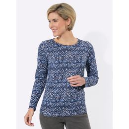 Rundhalsshirt Classic Basics "Shirt", Damen, Gr. 42, marine, eisblau, bedruckt, 100% Baumwolle, gemustert, mehrfarbig, Rundhals, Shirts Rundhalsshirt