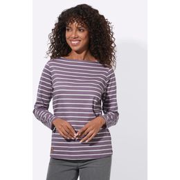 Rundhalsshirt Casual Looks "Ringelshirt", Damen, Gr. 42, lila (feige, ecru, geringelt), 100% Baumwolle, gemustert, gestreift, mehrfarbig, U-Boot-Ausschnitt, Shirts Rundhalsshirt