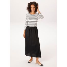 Maxikleid Aniston CASUAL, Damen, Gr. 34, N-Gr, schwarz, wei&szlig;, Jersey;Popeline, Obermaterial: 59% Viskose, 38% Polyester, 3% Elasthan. Rock: 100% Baumwolle, geringelt, unifarben, figurumspielend kn&ouml;chelfrei, Rundhals, Kleider Maxikleid, mit geringeltem, elastischen Oberteil