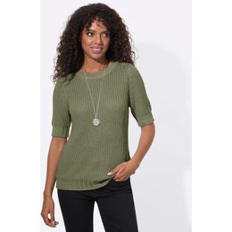 Kurzarmpullover Casual Looks "Kurzarm-Pullover", Damen, Gr. 36, khaki, 50% Baumwolle, 50% Polyacryl, unifarben, Pullover