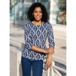 3/4-Arm-Shirt Classic Basics "3/4-Arm-Shirt", Damen, Gr. 38, taubenblau, schwarz, bedruckt, 100% Baumwolle, gemustert, mehrfarbig, Rundhals, Shirts 3/4-Arm-Shirt