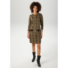 Jerseykleid Aniston CASUAL, Damen, Gr. 36, N-Gr, schwarz (beige, oliv, schwarz), Jersey, Obermaterial: 70% Polyester, 28% Viskose, 2% Elasthan, Jacquardmuster, Schlangenoptik, gemustert, figurumspielend kniefrei, Rundhals, Kleider Jerseykleid, im extravagantem Schlangen-Muster