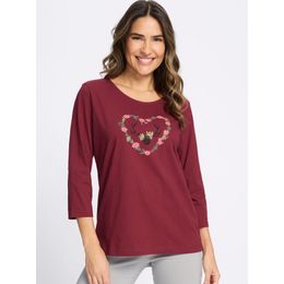 Trachtenshirt Classic Basics "3/4-Arm-Shirt", Damen, Gr. 38, dunkelrot, lindgr&uuml;n, 100% Baumwolle, bedruckt, gemustert, mehrfarbig, Rundhals, Shirts
