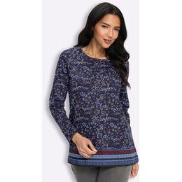 Longshirt Classic Basics "Longshirt", Damen, Gr. 42, blau (schwarz, royalblau, bedruckt), 100% Baumwolle, gebl&uuml;mt, gemustert, mehrfarbig, Rundhals, Shirts Longshirt