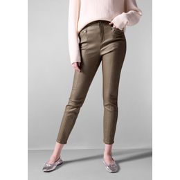 Lederimitathose STREET ONE STUDIO, Damen, Gr. 40, L&auml;nge 30, cub braun, Stoff, 76% Viskose, 21% Nylon, 3% Elasthan, unifarben, slim fit lang, Hosen, High Waist
