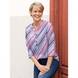 Schlupfbluse Classic Basics, Damen, Gr. 38, ecru, marine, bedruckt, 100% Polyester, unifarben, V-Ausschnitt, Blusen Schlupfbluse