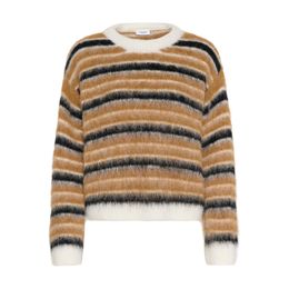 Strickpullover Saint Tropez "Strickpullover OlmaSZ", Damen, Gr. L, beige (tannin schwarz navysky stripes), Obermaterial: 70% Polyester PES. 21% Polyamid PA. 8% Wolle mw. 1% Elasthan EL., Pullover Strickpullover