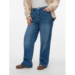 High-waist-Jeans Vero Moda CURVE "VMCTESSA HR WIDE J RA380 GA CUR NOOS", Damen, Gr. 44, L&auml;nge 32, blau (medium blau denim), Denim/Jeans, Obermaterial: 99% Baumwolle, 1% Elasthan, unifarben, Jeans High-Waist-Jeans