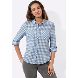 Flanellbluse Casual Looks, Damen, Gr. 40, blau (bleu, ecru, kariert), 100% Baumwolle, gemustert, kariert, Blusen