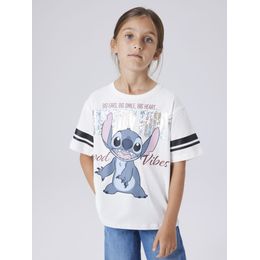 T-Shirt name it "NKFDYMI STITCH SS NREG TOP BOX NOOS WDI", M&auml;dchen, Gr. 116, wei&szlig; (cloud dancer), Jersey, Obermaterial: 95% Baumwolle, 5% Elasthan, bedruckt, unifarben, h&uuml;ftbedeckend, Rundhals, Shirts T-Shirt, mit wundersch&ouml;nem Glitzerdruck