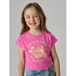Kurzarmshirt name it "NKFVILMA CAPSL CROP TOP F1 NOOS", M&auml;dchen, Gr. 122/128, strawberry moon print:paradise found, Jersey, Obermaterial: 100% Baumwolle, bedruckt, normal normal, Rundhals, Shirts, Baumwolle, regular fit