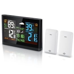 BEARWARE Wetterstation, Funk, Farbdisplay, 2 Au&szlig;ensensoren, Netzteil, Hygrometer, Wecker mit Snooze, DCF-Signal, Innen- & Au&szlig;entemperatur