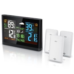 BEARWARE Wetterstation, Funk, Farbdisplay, 3 Au&szlig;ensensoren, DCF-Signal, Luftdruck, Barometer, Wetterprognose, Netzteil, Anleitung