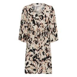 Midikleid Kaffe "Kleid KApedra", Damen, Gr. 40, N-Gr, beige (beige, schwarz, peach blurry leaf), Obermaterial: 50% Viskose CV. 50% Viskose LENZING ECOVERO CV LenzEcov., Kleider Midikleid